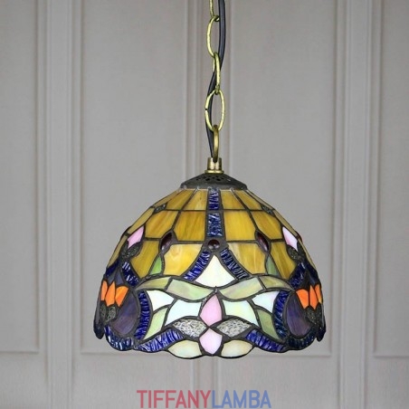 8 İnç Tiffany Tarzı Vitray Asılı Lamba Eski Kubbe Vitray Tavan Lambası ...