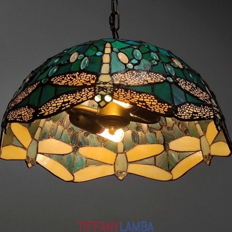 16 İnç Tiffany Tarzı Vitray Asılı Lamba Yusufçuk Vitray Tavan Lambası ...