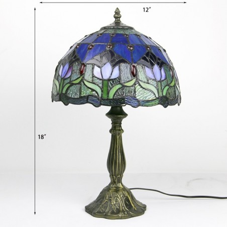 12 İnç Tiffany Lamba Vitray Başucu Lambası Antika Lale Tarzı Okuma ...