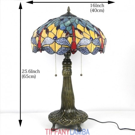 16 İnç Tiffany Lamba Vitray Masa Lambası Kırmızı Yusufçuk Abajur Tarzı ...