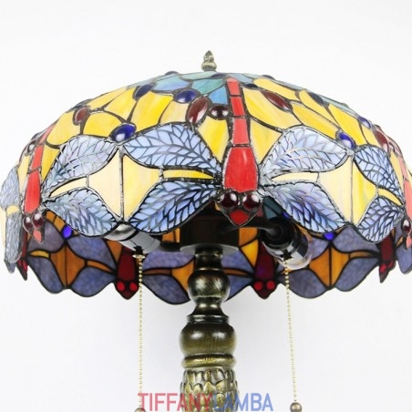 16 İnç Tiffany Lamba Vitray Masa Lambası Kırmızı Yusufçuk Abajur Tarzı ...